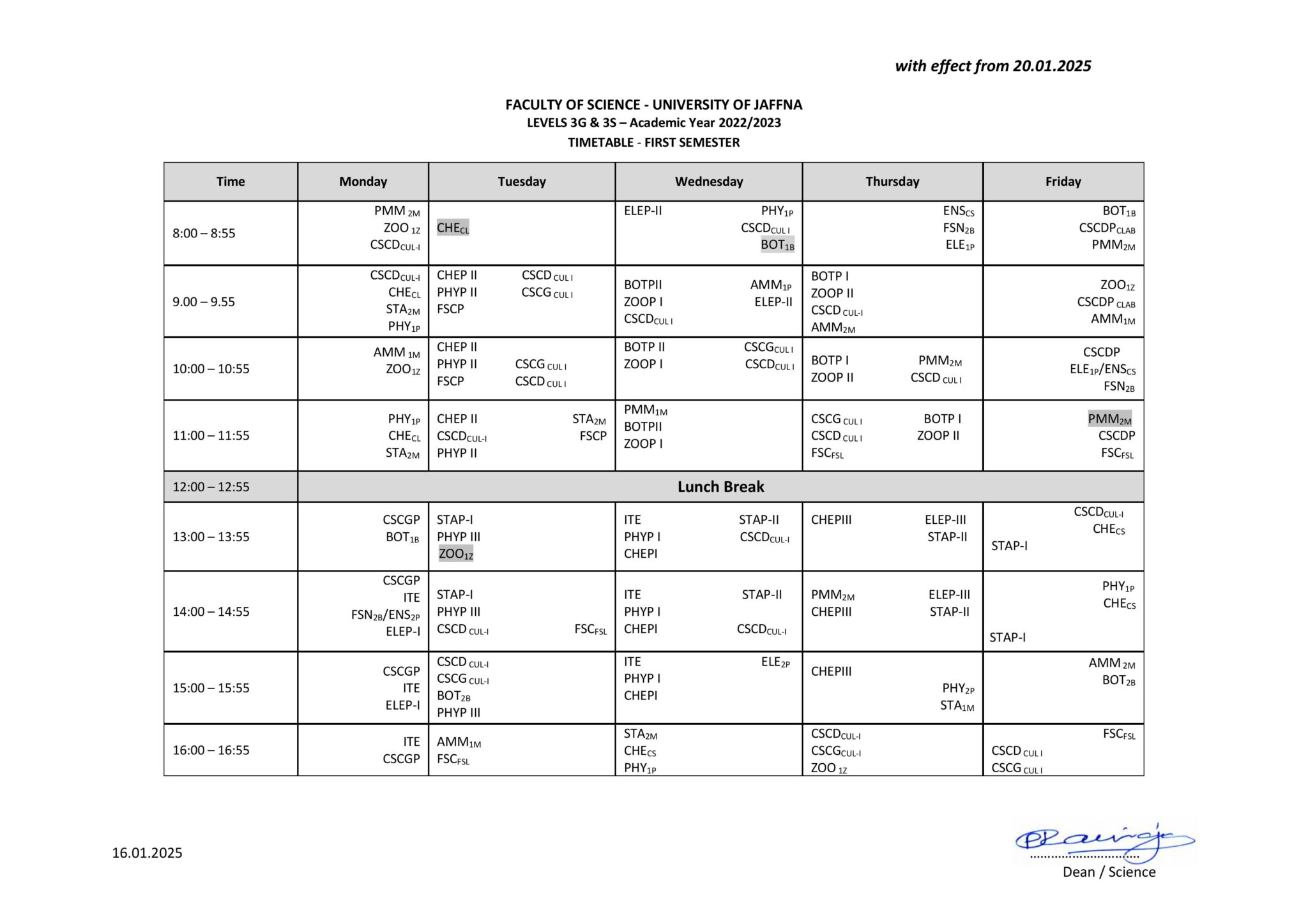 Lecture Timetables | Faculty of Science